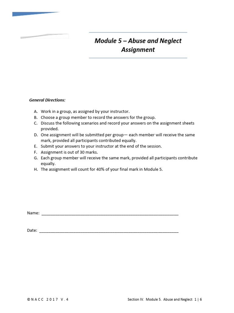 IV-6 Assigmt - Module 5 Abuse and Neglect | PDF IV-6 Assigmt - Module 5 Abuse and Neglect | PDF