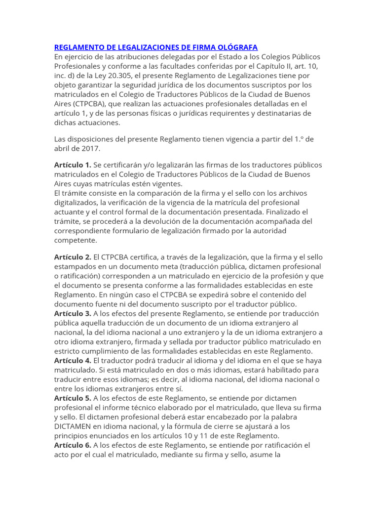 Reglamento de Legalizaciones de Firma Ológrafa | PDF | Traducciones ...