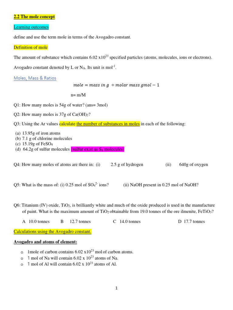 Chemical calculation | PDF