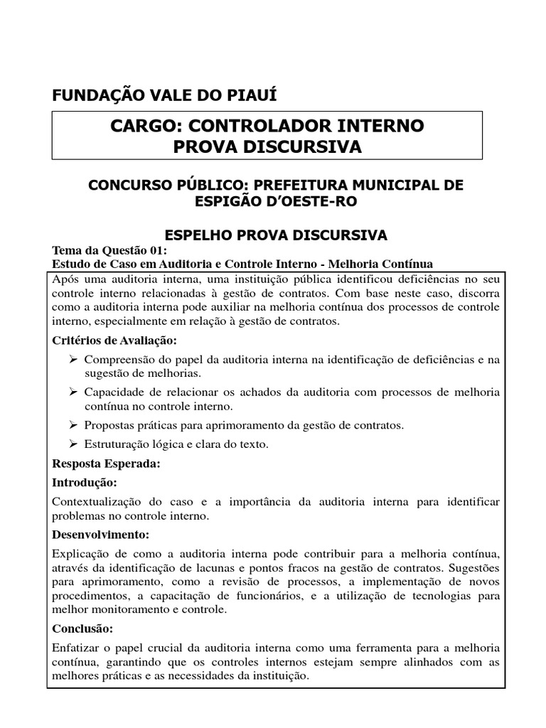 Espelho Prova Discursiva Controlador Interno | PDF | Carreira e ...
