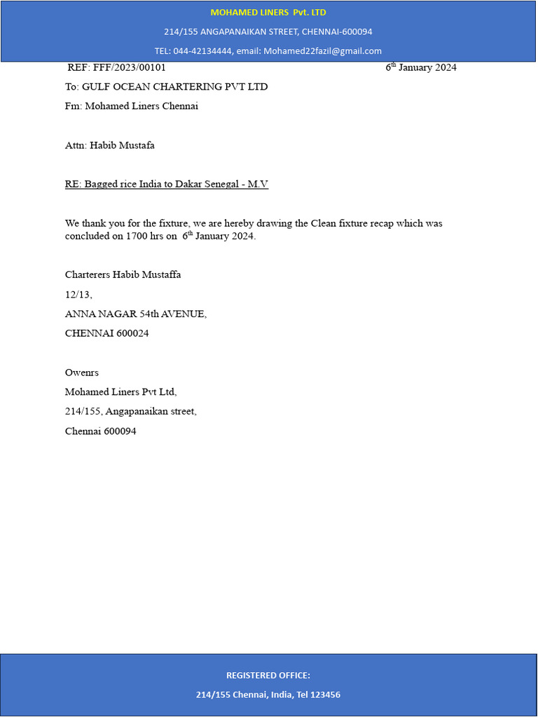 Clean Fixture Recap Final (EDITED) | PDF | Cargo | Bill Of Lading