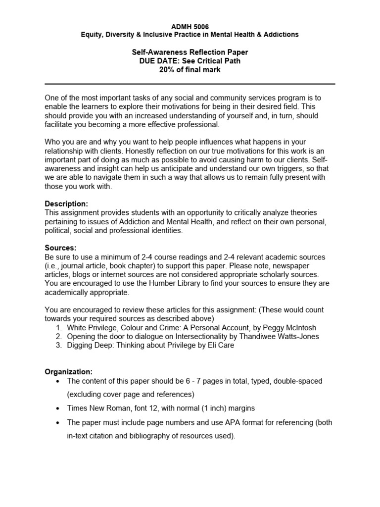 ADMH 5006 Self Awareness Reflection Final Paper | Download Free PDF ...