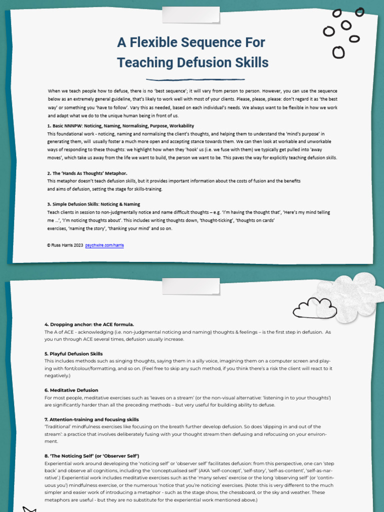 A Flexible Sequence For Teaching Defusion Skills - Russ Harris | PDF