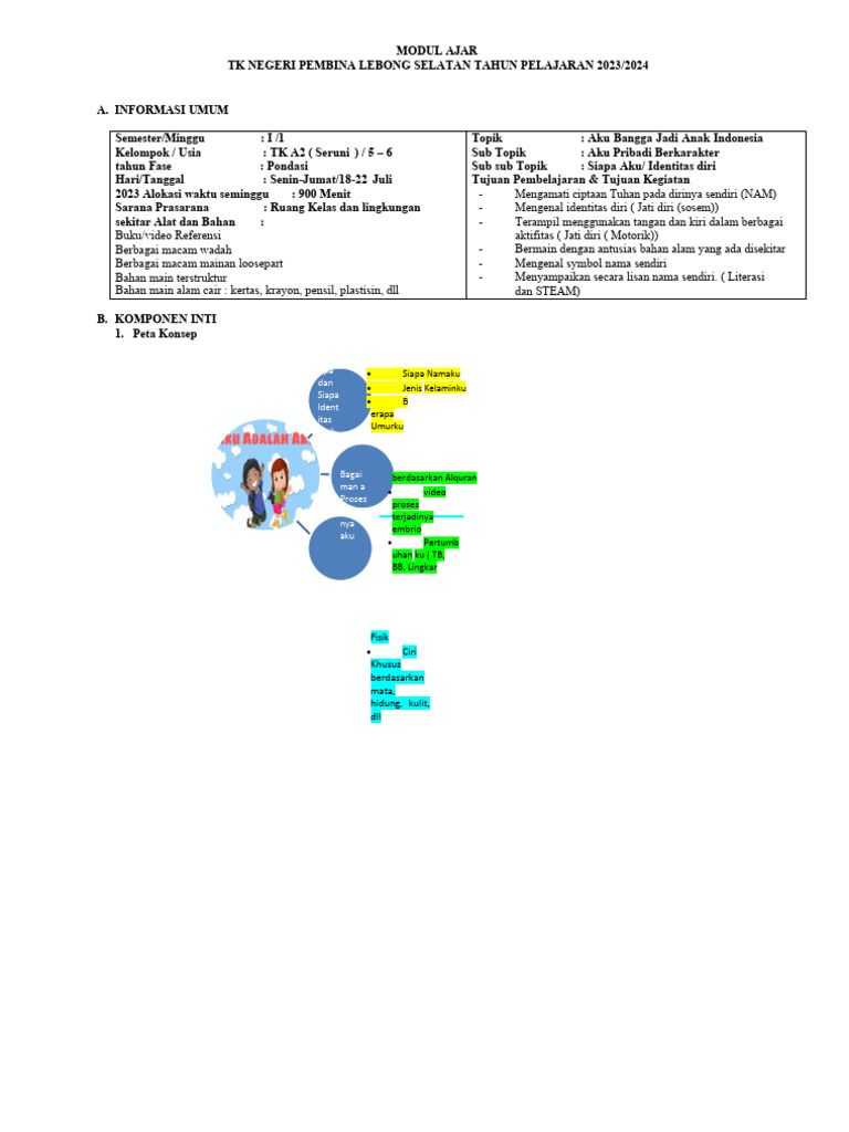 Modul Ajar TK Pembina Semester 1&2 | PDF