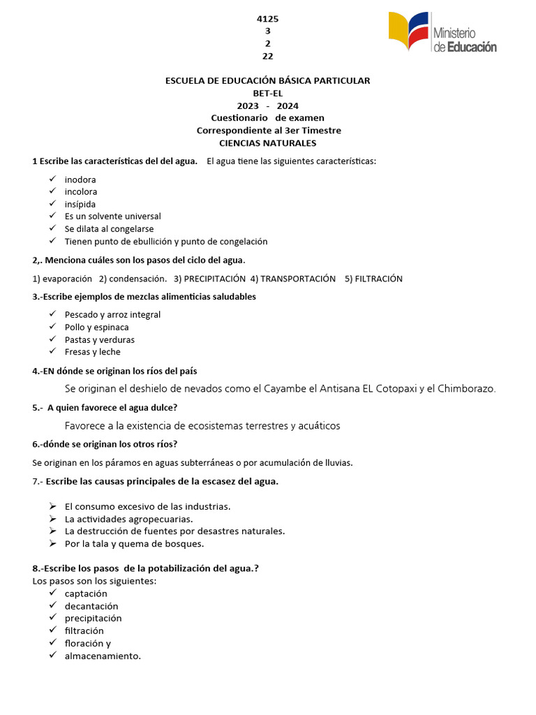 Cuestionario de Examen 3ert Trimestre CIENCIAS NATURALESdocx | PDF
