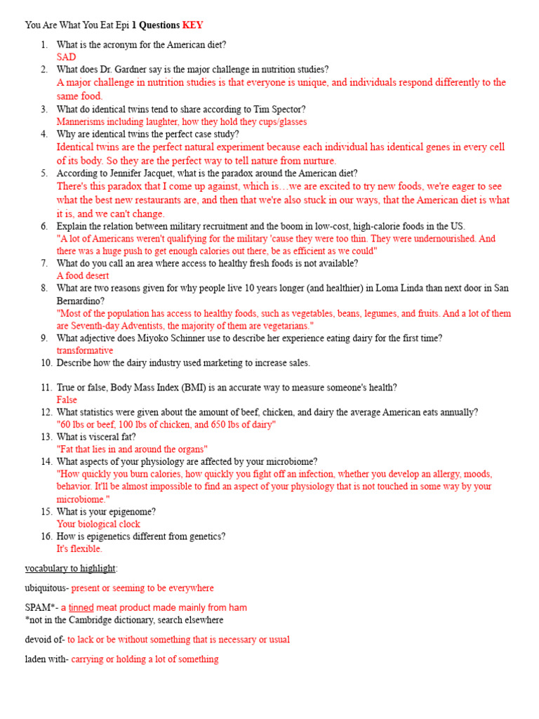 Nutrition Insights from "You Are What You Eat" | PDF | Diet (Nutrition ...