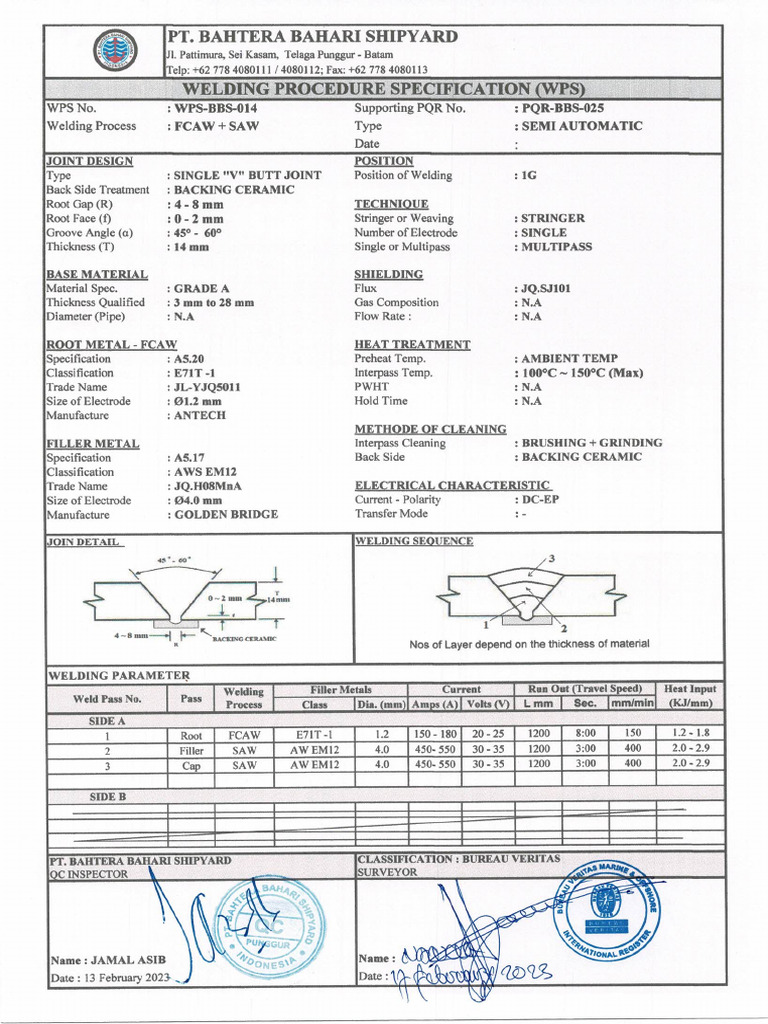 WPS - BBS - 014 - FCAW-SAW - Backing Ceramic | PDF