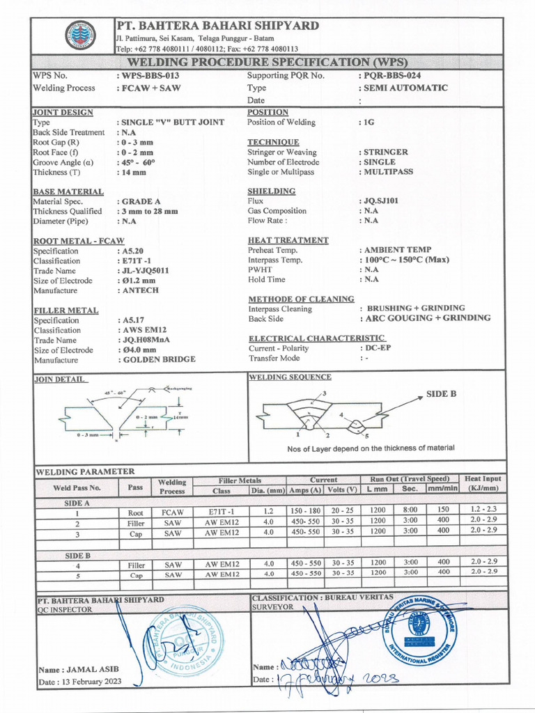 WPS - BBS - 013 - Fcaw-Saw | PDF