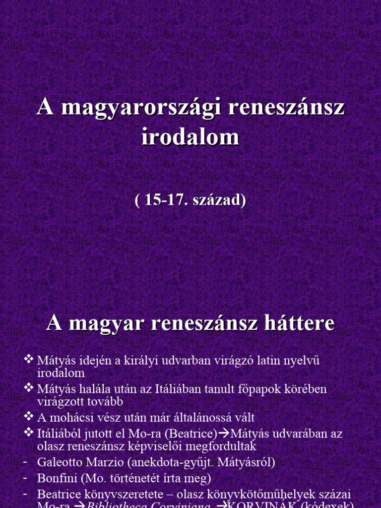 A Magyarországi Reneszánsz Irodalom | PDF