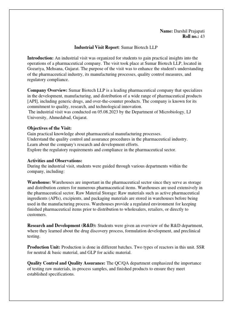 Industrial Visit Report | PDF