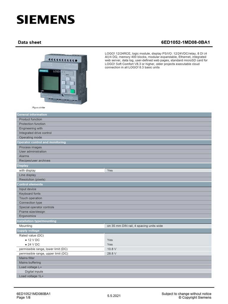 6ED10521MD080BA1 Datasheet en | PDF | Electromagnetic Interference | Input/Output