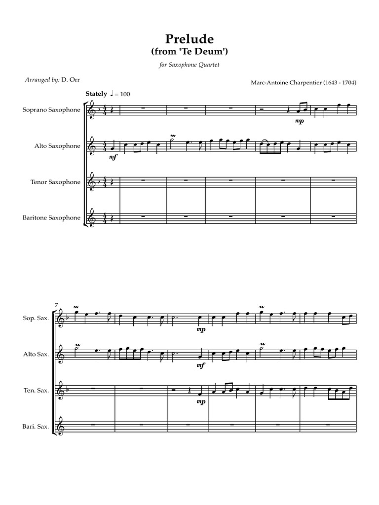Te Deum Prelude - Saxophone Quartet - Full Score | PDF