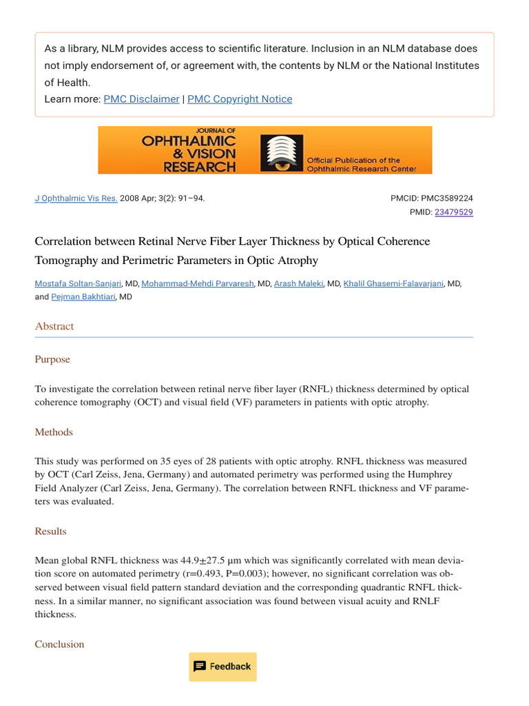 Correlation Between Retinal Nerve Fiber Layer Thickness by Optical Coherence Tomography and ...