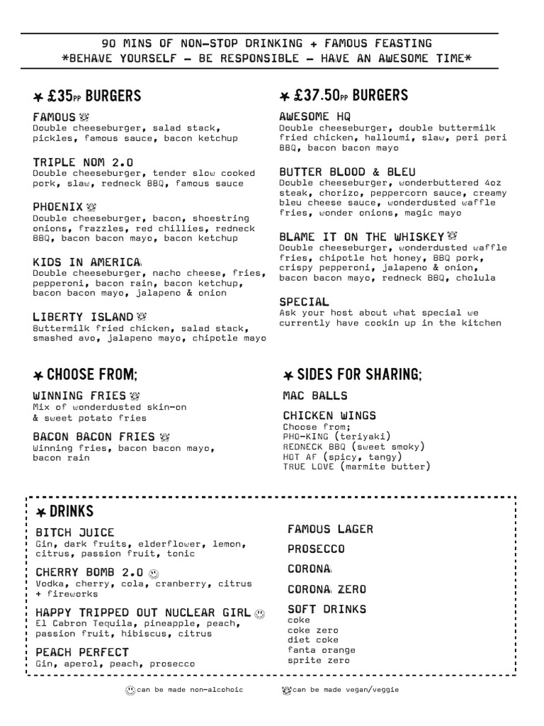 Almost Famous Bottomless Brunch | Download Free PDF | Bacon | Hamburgers
