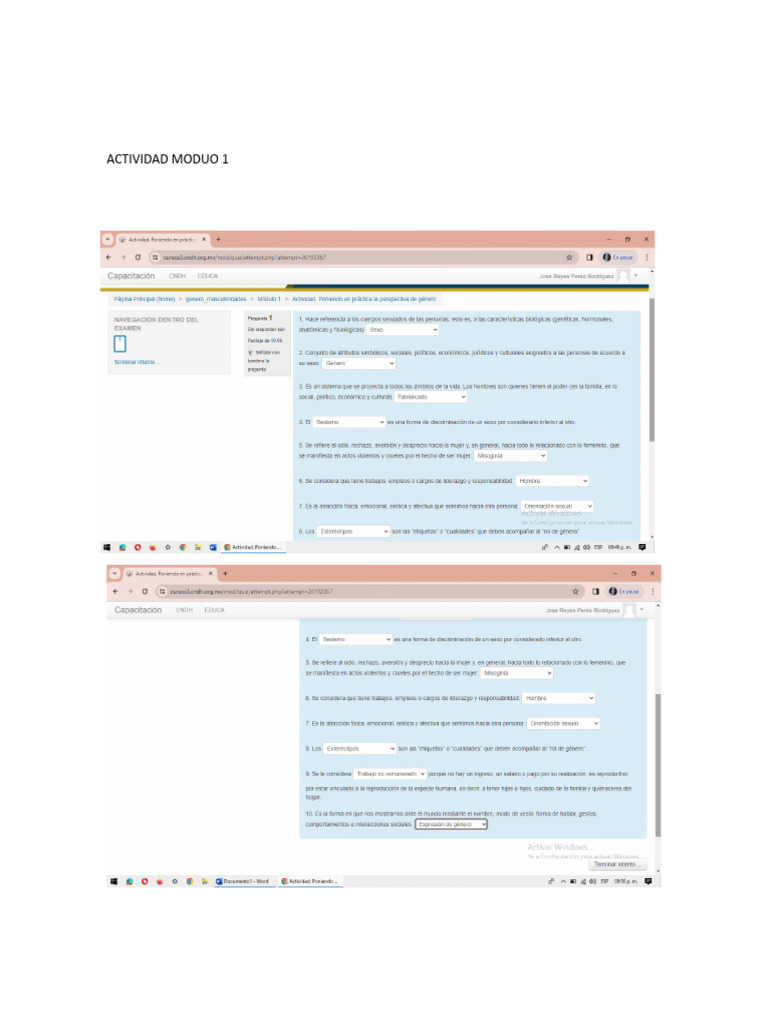 Respuestas Curso CNDH Genero Masculinidades y Lenguaje Incluyente y No Sexista | PDF