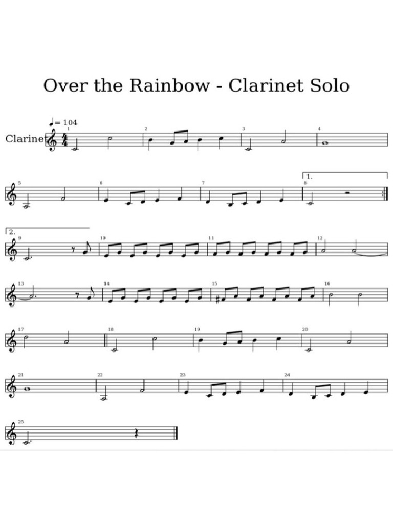 Over The Rainbow For Clarinet Solo | PDF
