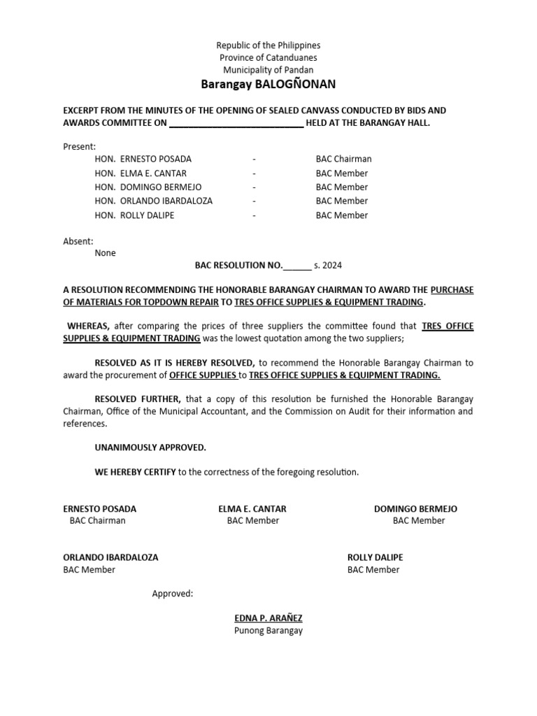 BAC Reso. Blank | PDF