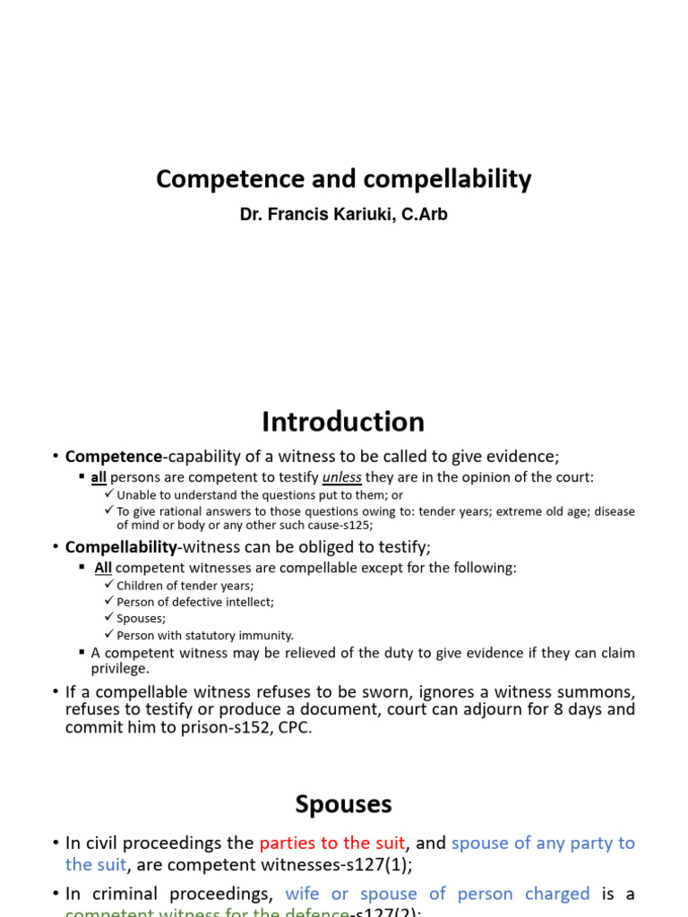 Competence and Compellability | PDF