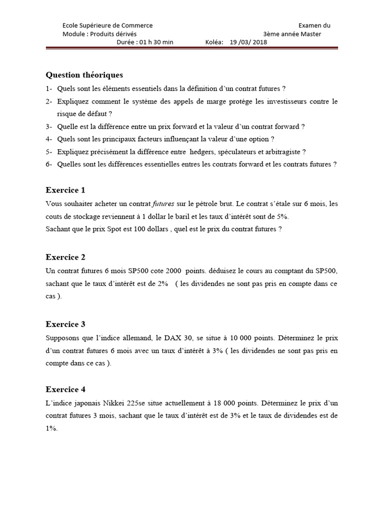 Examen sur les Produits Dérivés 2018 | PDF
