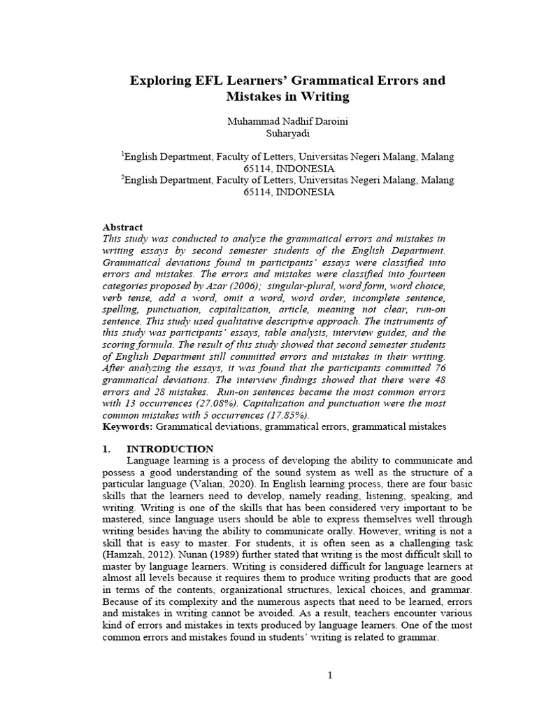 Exploring - EFL - Learners' - Grammatical - Errors - and Mistakes in Writing (SIELE WITHOUT ...