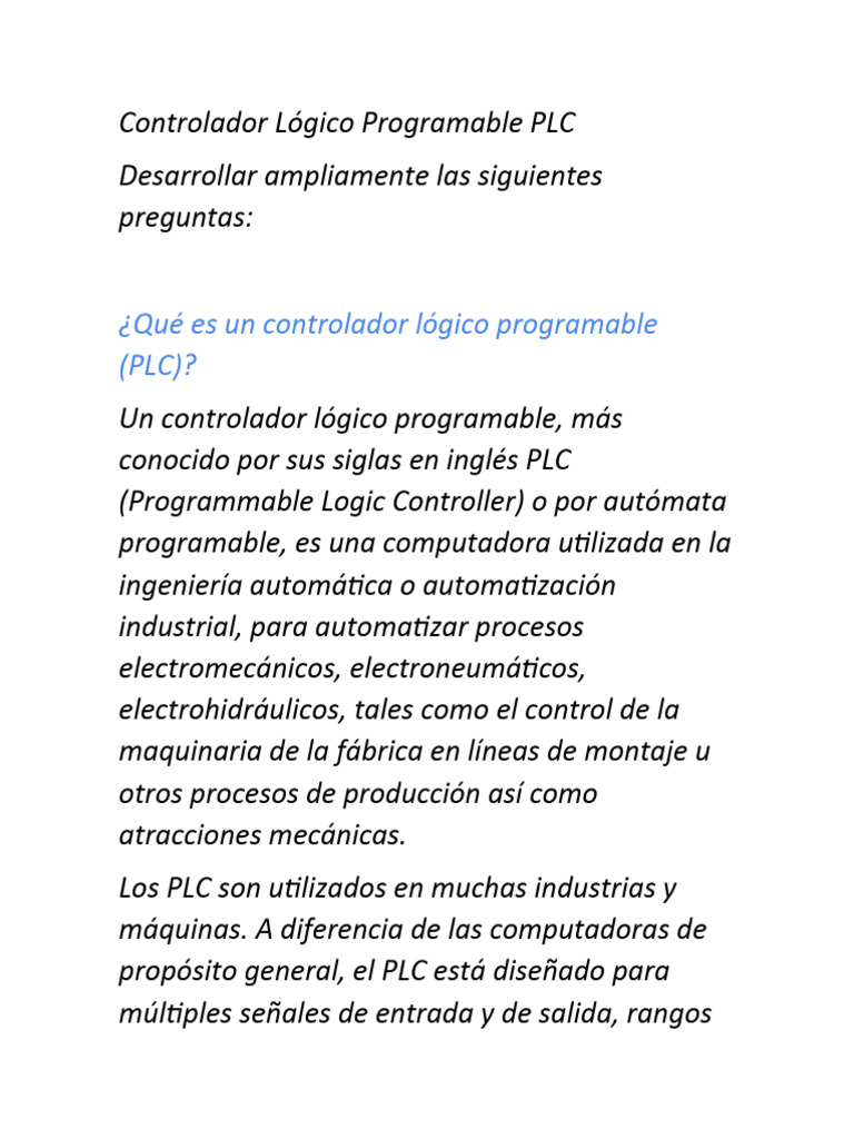 Controlador Lógico Programable PLC | PDF