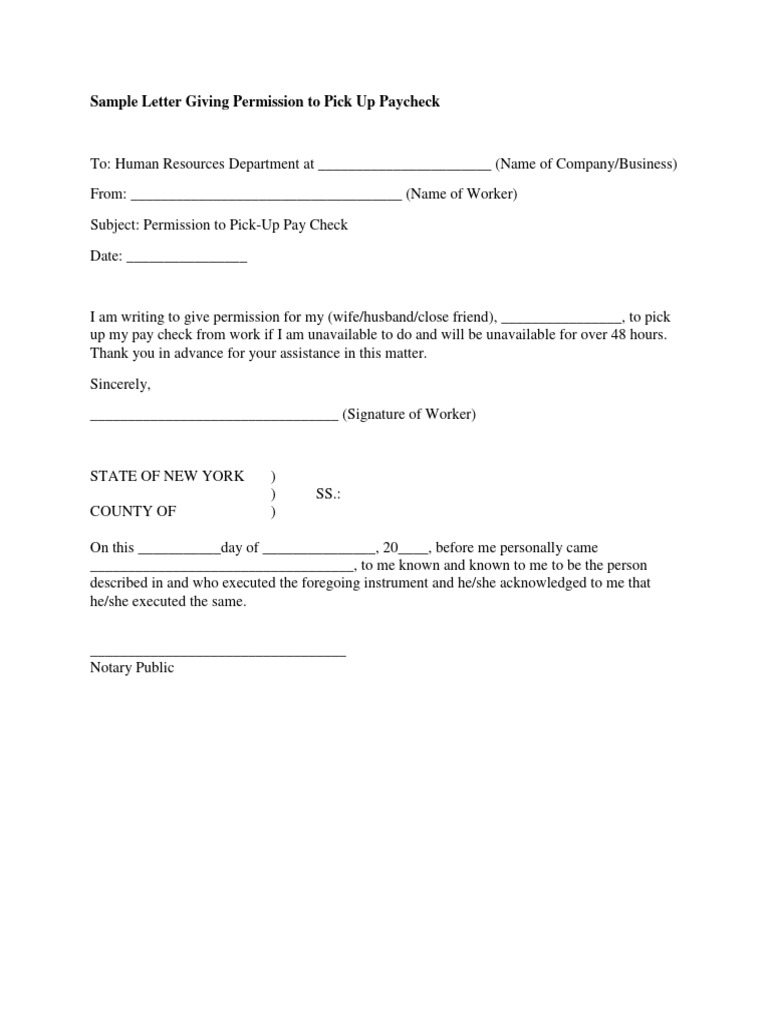 A3 - Sample Letter Giving Permission To Pick Up Paycheck | PDF
