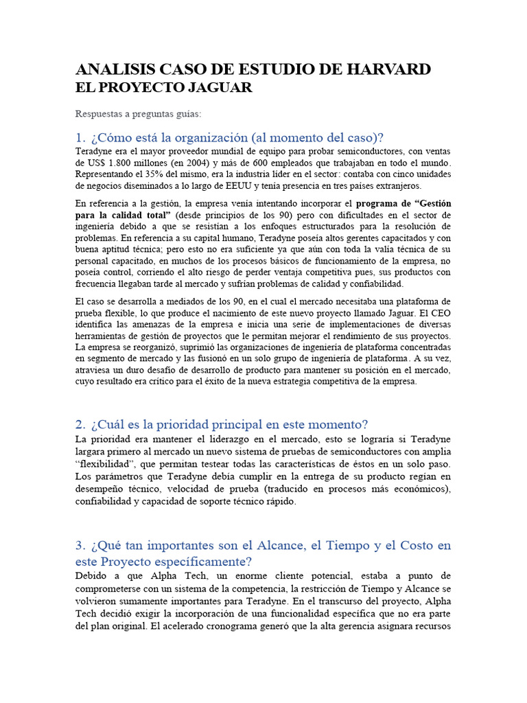 ANALISIS CASO DE ESTUDIO DE HARVARD | PDF | Business | Gestión de proyectos