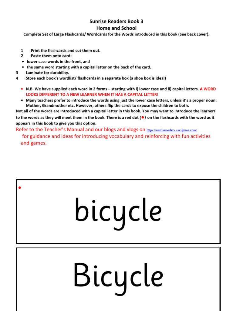 Sunrise Readers Book 3 Wordlist Large Flashcards | PDF