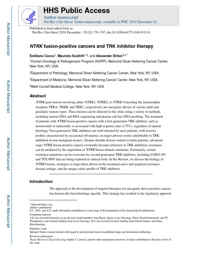 NTRK fusion-positive cancers and TRK inhibitor therapy | PDF | Signal ...
