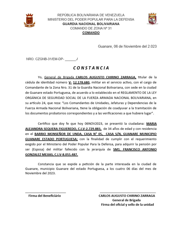 Fe de Vida | PDF | Oficial general | Teniente
