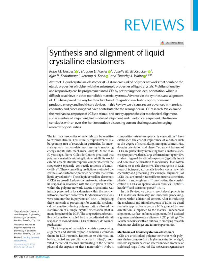 Articolo 1. Synthesis and Alignment of Liquid Crystal Elastomers | PDF | Liquid Crystal | Polymers