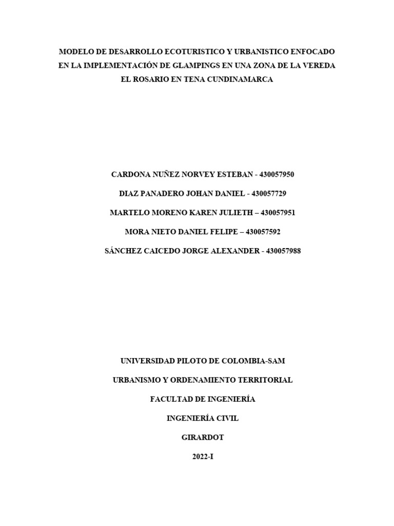 Proyecto Segundo Corte Urbanismo-Cardona Diaz Martelo Mora Sanchez | PDF | Turismo | Sustentabilidad