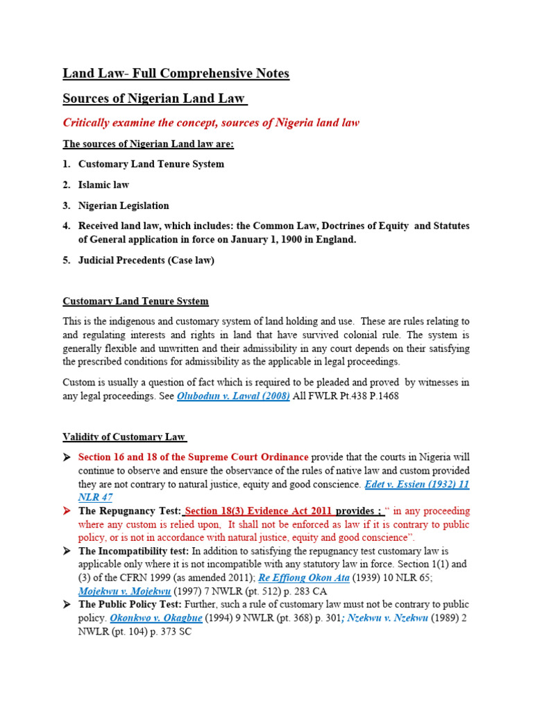 Land Full Comprehensive Notes | PDF