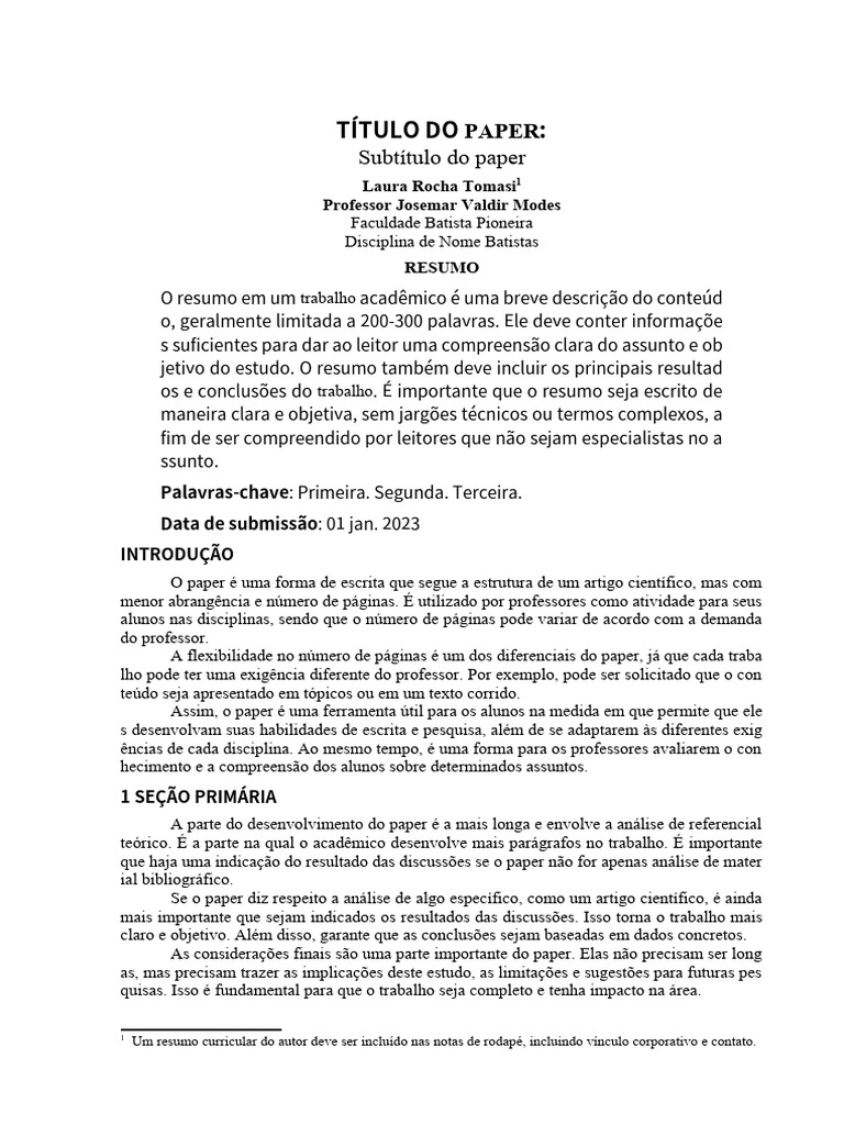 Modelo de Paper | PDF | Abstract (resumo) | Science