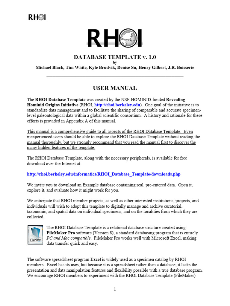 RHOI DB User Manual | PDF | Page Layout | Databases