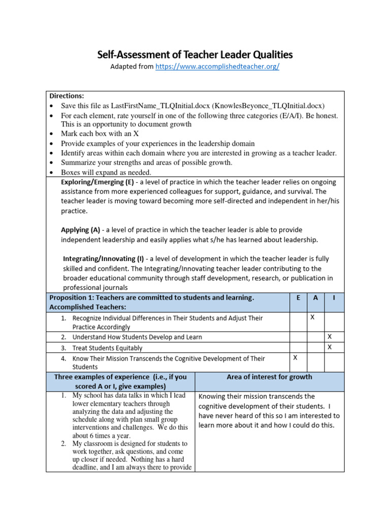 Nbpts Initselfassessment Grisenti 2-4-24 | PDF | Teachers | Leadership