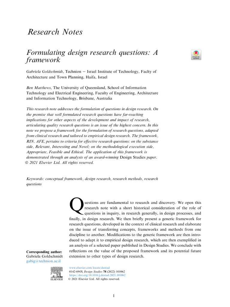 Design Research Questions Framework | PDF | Methodology | Analysis