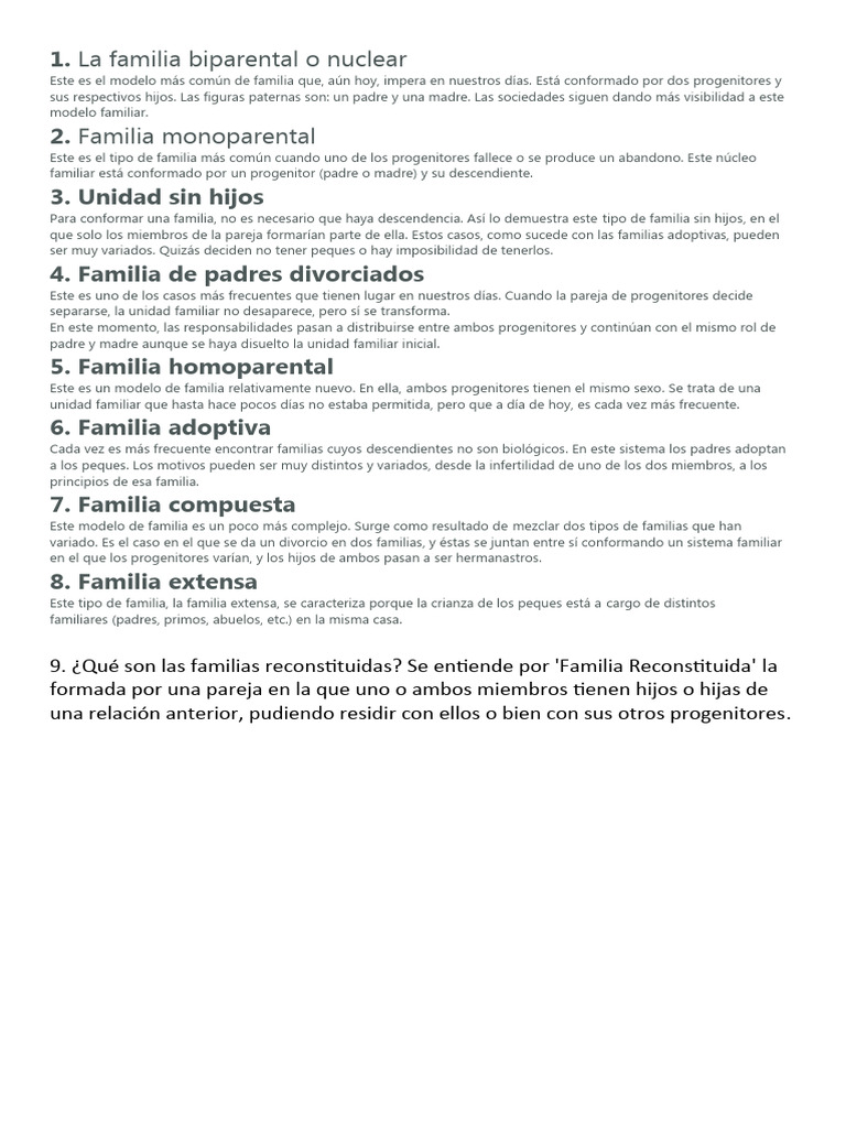 9 TIPOS DE FAMILIA | PDF | Monoparental | Familia