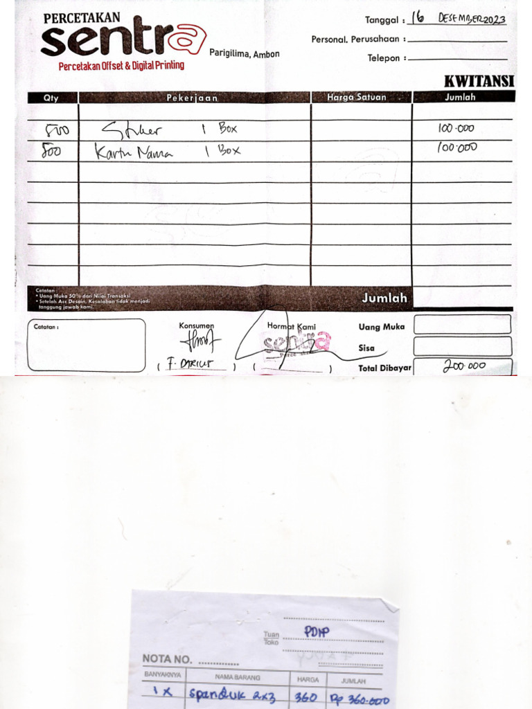 Nota Belanja Tomy | PDF