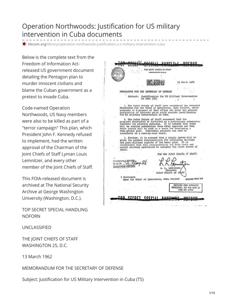 Operation Northwoods 1962 | PDF | National Security | Military