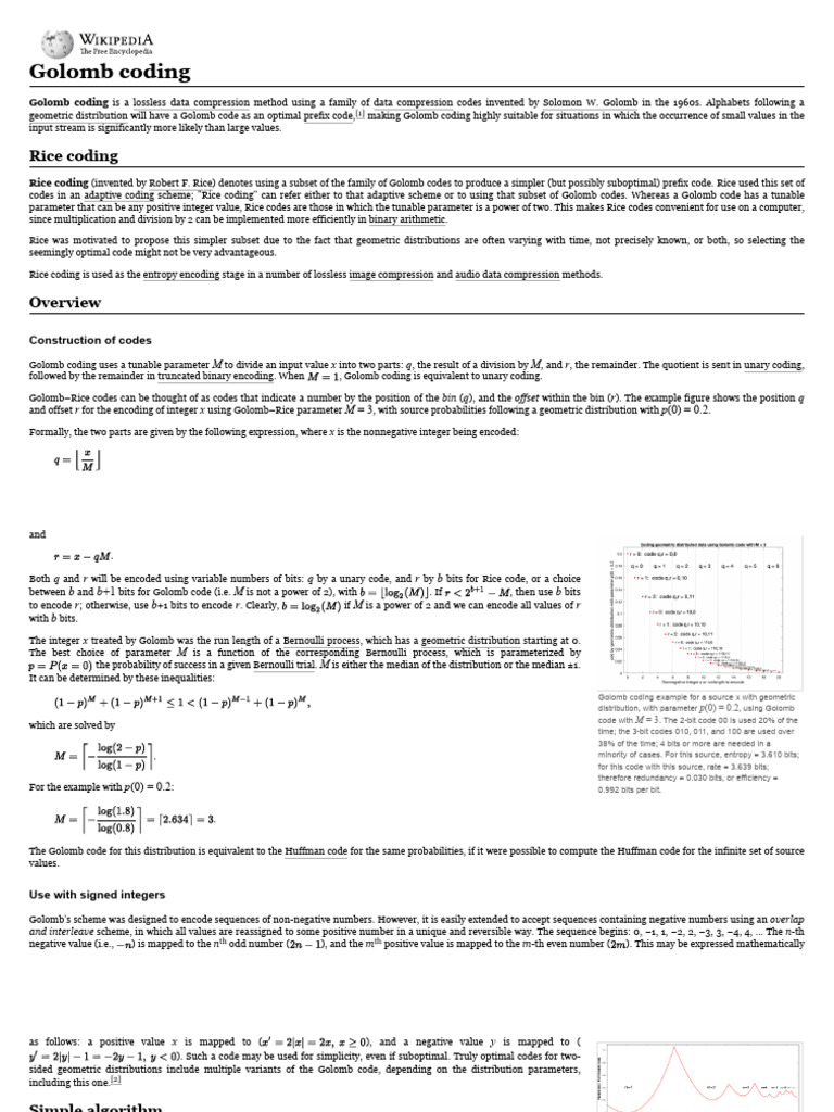 Golomb Coding | PDF | Mathematics | Algorithms