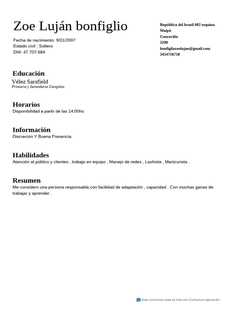 Curriculums zoe | PDF