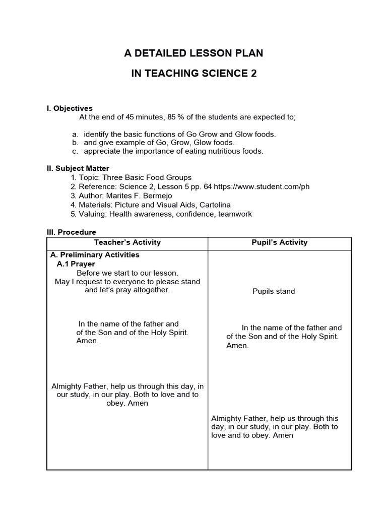 Lesson Plan Science Shanna | PDF | Foods | Diet (Nutrition)