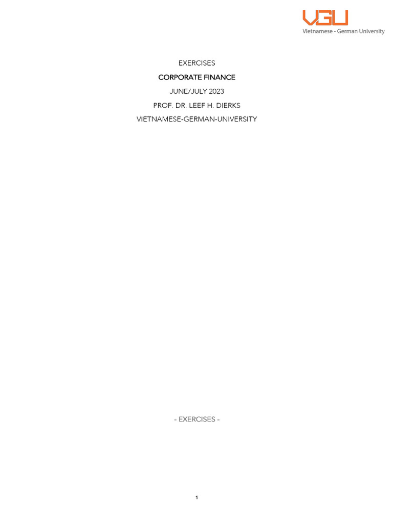 Exercises Corporate Finance VGU Summer 2023 | PDF