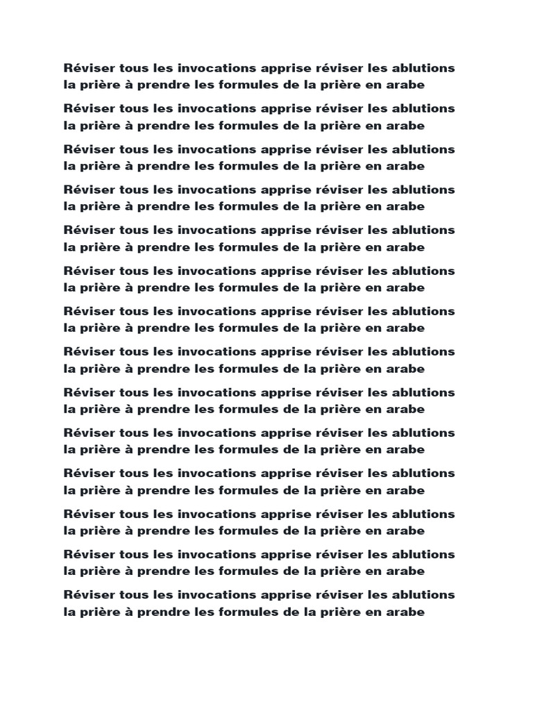 Réviser Tous Les Invocations Apprise Réviser Les Ablutions La Prière À ...