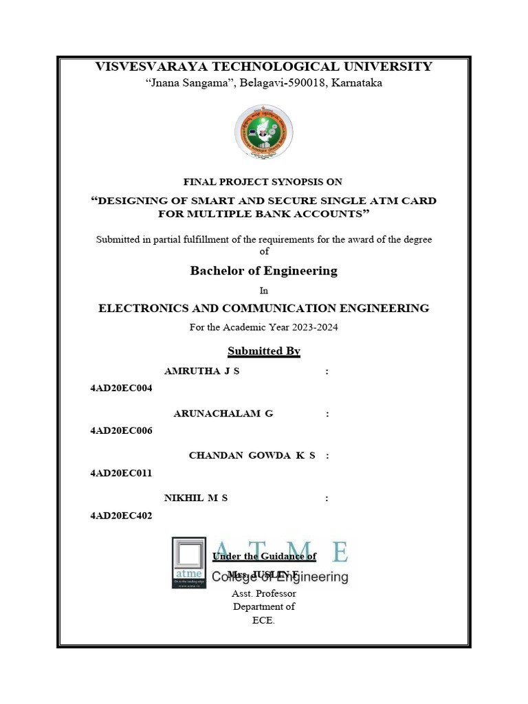 Final Year Project Synopsis 2023 | PDF | Automated Teller Machine | Personal Identification Number