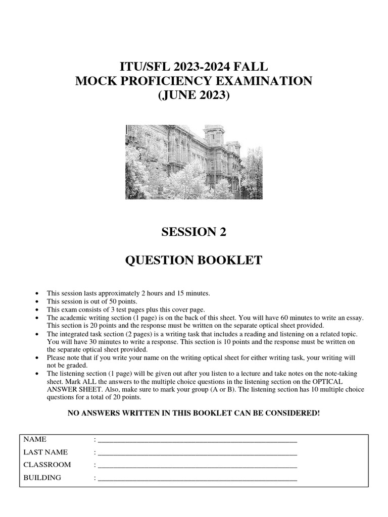 Itu SFL 2023-2024 Mock Proficiency - Session Ii (June 2023 Exam) | PDF