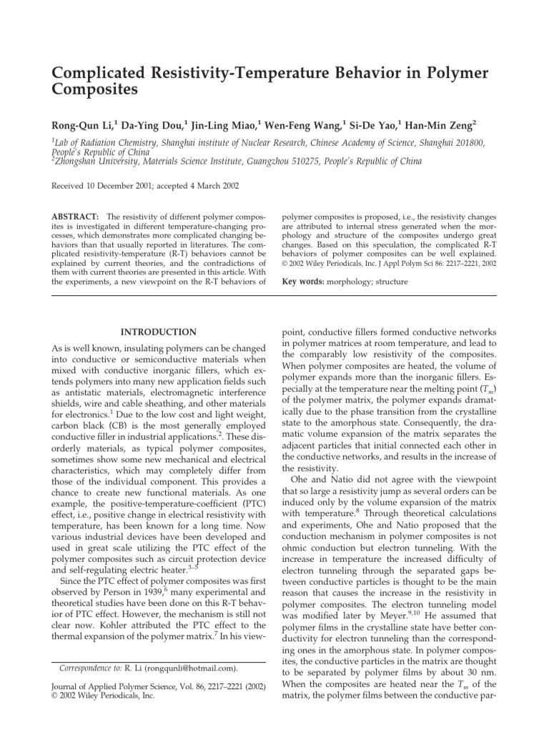 J of Applied Polymer Sci - 2002 - Li - Complicated Resistivity ...
