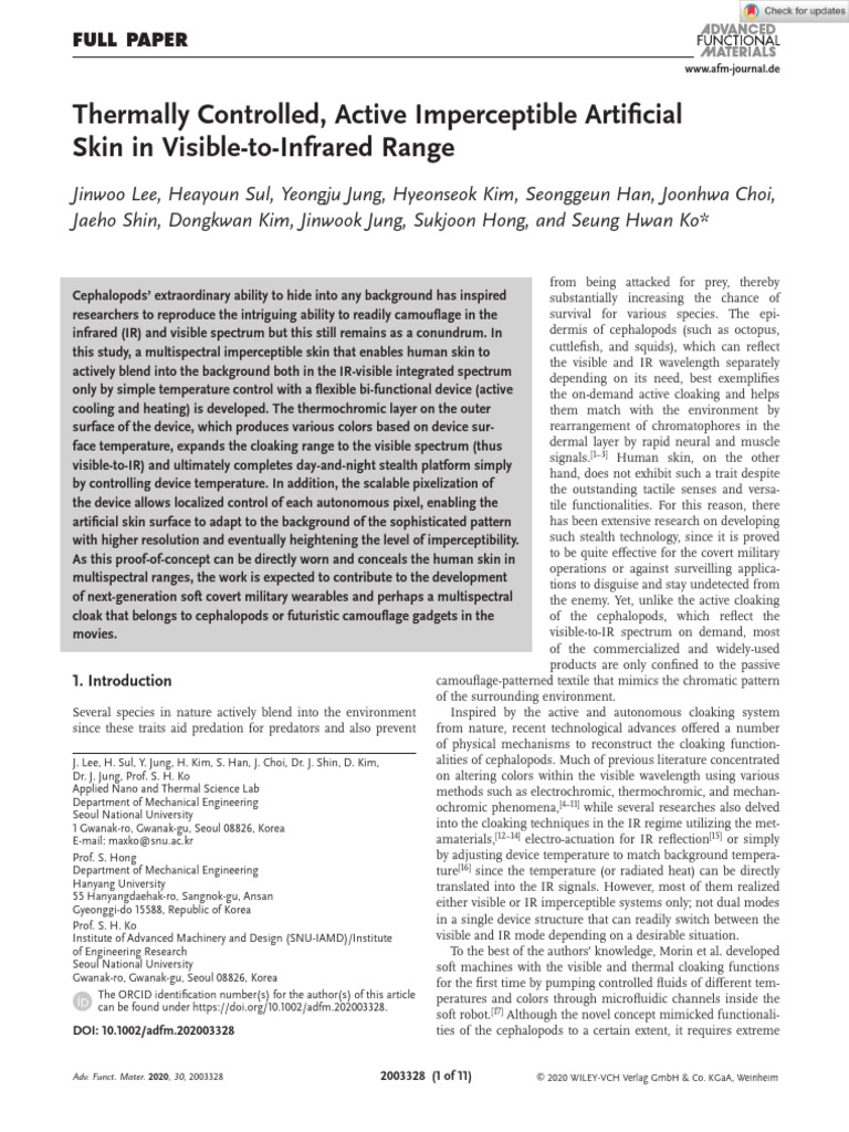 Adv Funct Materials - 2020 - Lee - Thermally Controlled Active Imperceptible Artificial Skin in ...