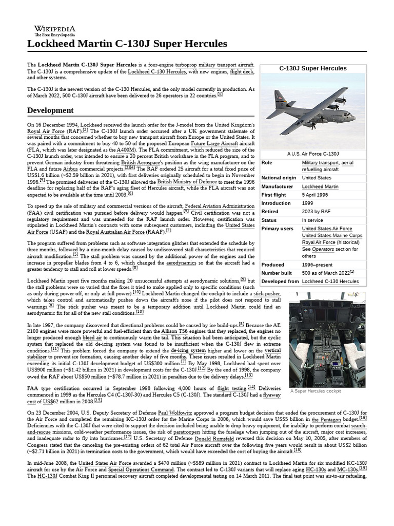 Lockheed Martin C-130J Super Hercules | PDF | Lockheed C 130 Hercules ...